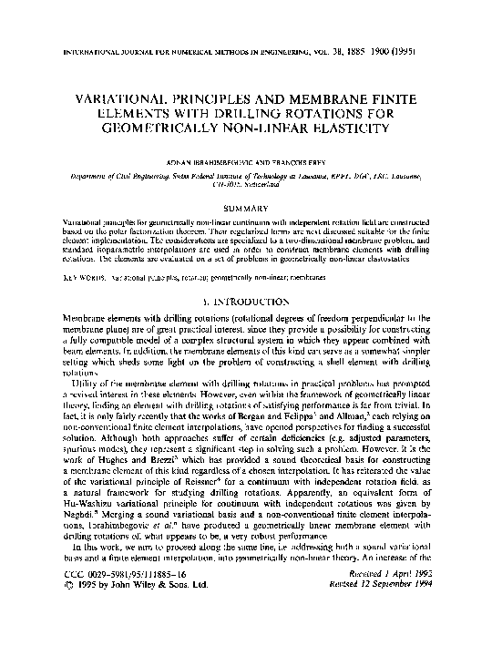 (PDF) Variational principles and membrane finite elements with drilling rotations for ...