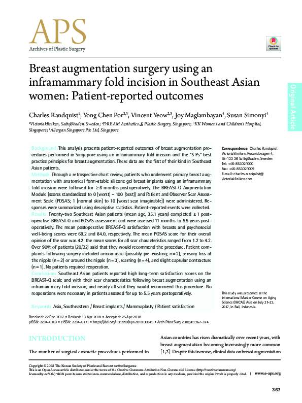 (PDF) Breast augmentation surgery using an inframammary fold incision ...