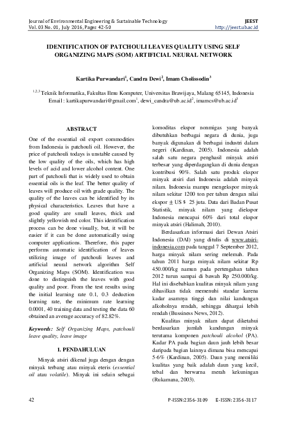 (PDF) Identification of Patchouli Leaves Quality Using Self Organizing Maps (Som) Artificial ...