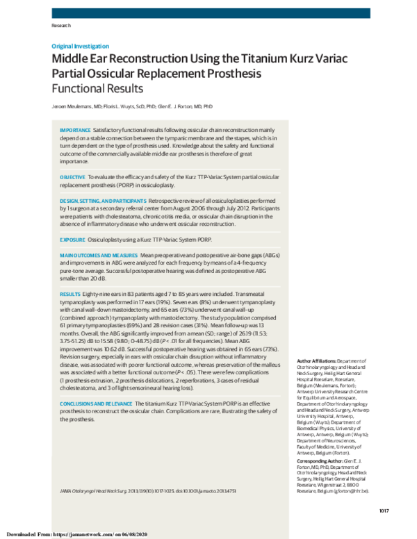 (PDF) Middle ear reconstruction using the titanium Kurz Variac partial ...
