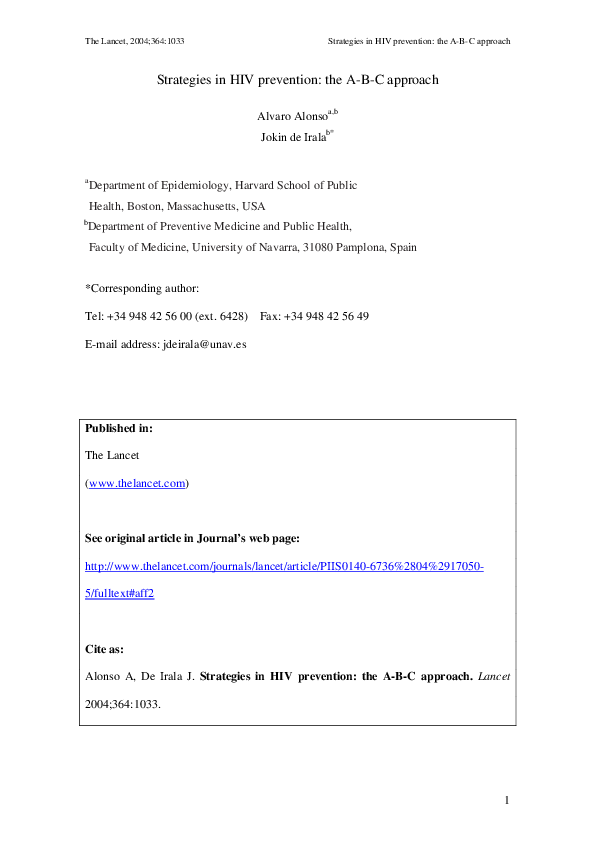 (PDF) Strategies in HIV prevention: the A-B-C approach