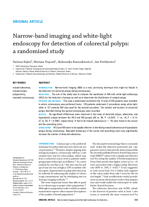 (PDF) Narrow‑band imaging and white‑light endoscopy for detection of ...