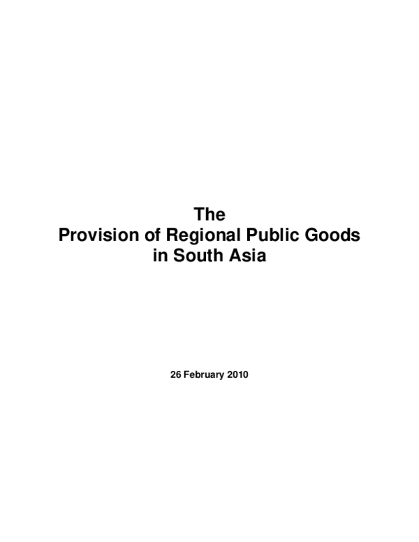 (PDF) The Provision of Regional Public Goods in South Asia