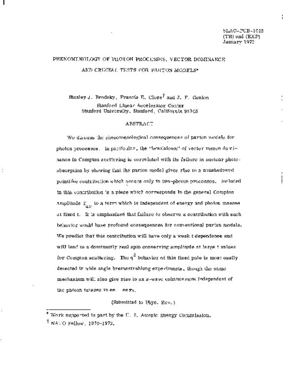 (PDF) Phenomenology of Photon Processes, Vector Dominance, and Crucial ...