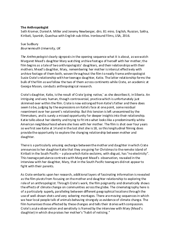 (PDF) The Anthropologist Seth Kramer, Daniel A. Miller, and Jeremy ...