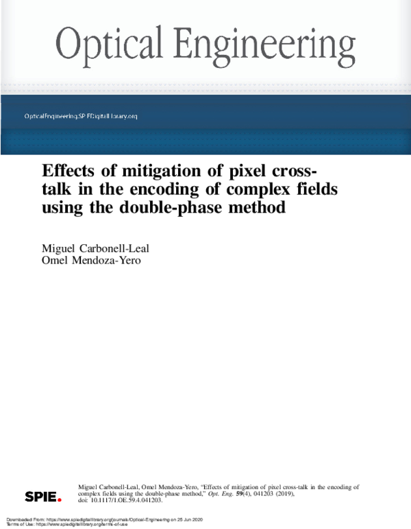(PDF) Effects of mitigation of pixel cross-talk in the encoding of complex fields using the ...