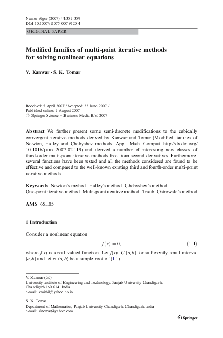 Pdf Modified Families Of Multi Point Iterative Methods For Solving