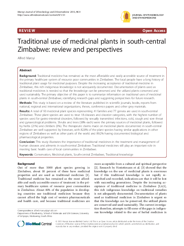 (PDF) Traditional use of medicinal plants in south-central Zimbabwe ...