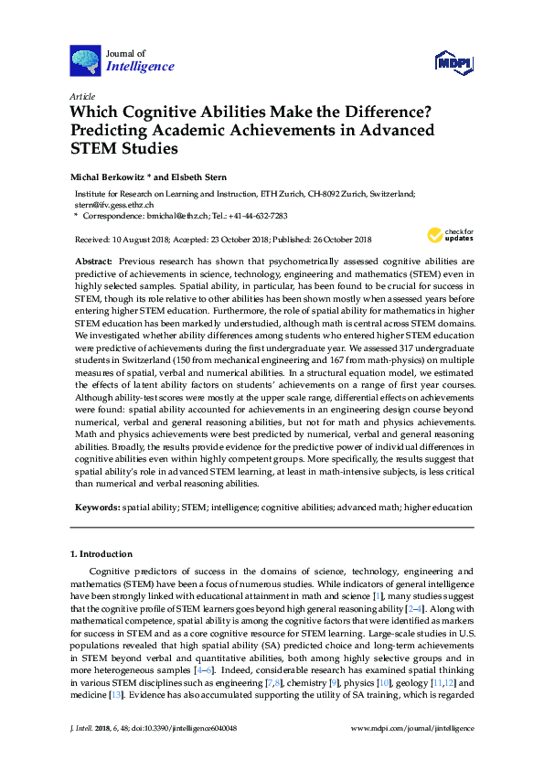 (PDF) Cognitive Abilities and STEM Academic Success