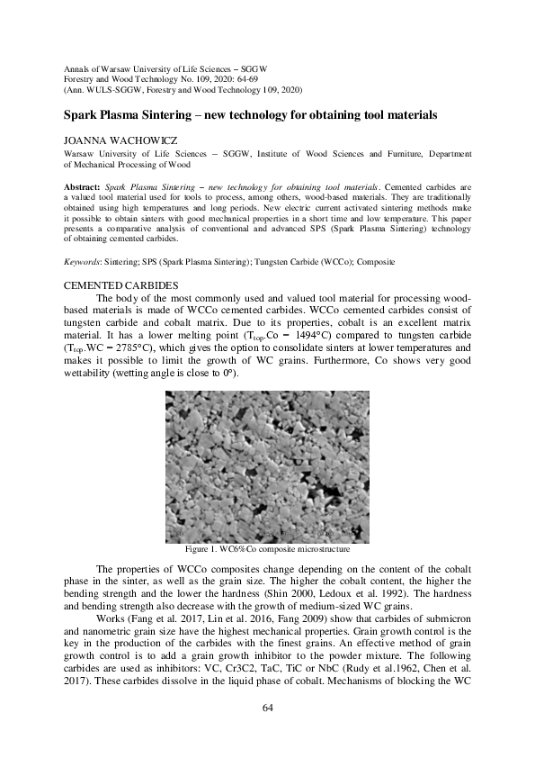 (PDF) Spark Plasma Sintering – new technology for obtaining tool materials
