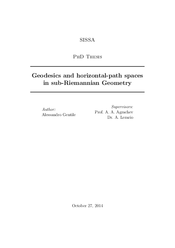 (PDF) Geodesics and horizontal-path spaces in sub-Riemannian geometry