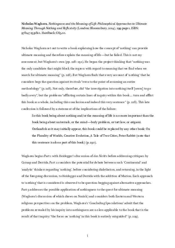 (PDF) Nothingness and the Meaning of Life: Philosophical Approaches to ...