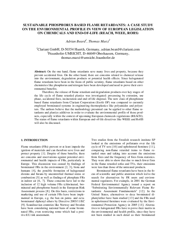 (PDF) Sustainable Phosphorus Based Flame Retardants: A Case Study on ...