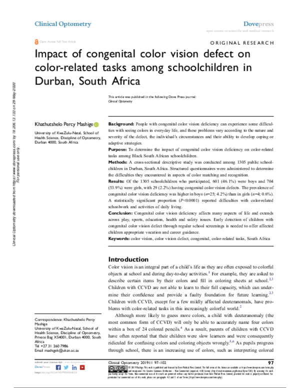 (PDF) Impact of congenital color vision defect on color-related tasks ...