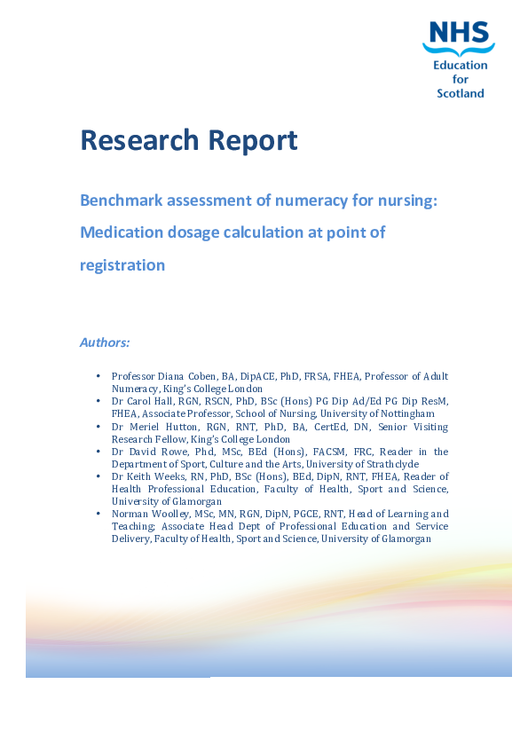 (PDF) Benchmark assessment of numeracy for nursing: Medication dosage ...