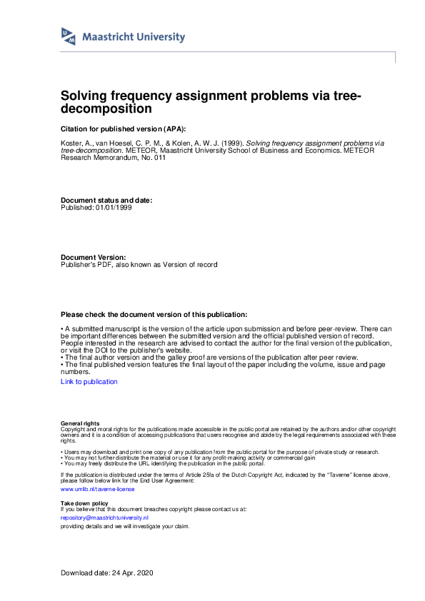 (PDF) Solving Frequency Assignment Problems via Tree-Decomposition1