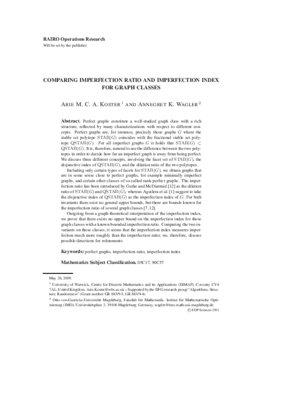 Comparing Imperfection Ratio and Imperfection Index for Graph Classes