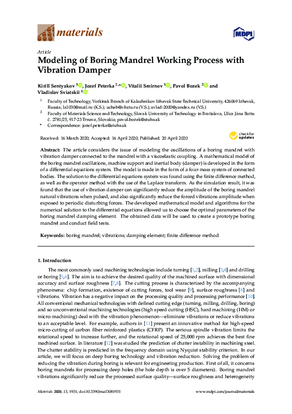 (PDF) Modeling of Boring Mandrel Working Process with Vibration Damper