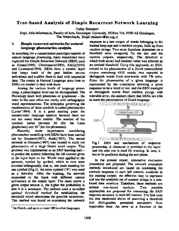 (PDF) Tree-based analysis of simple recurrent network learning