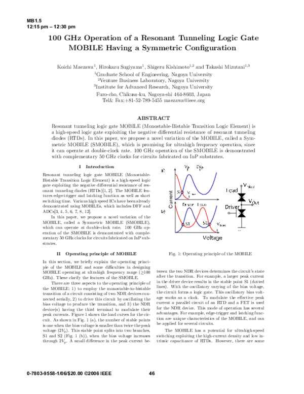 (PDF) 100 GHz Operation of a Resonant Tunneling Logic Gate MOBILE Having a Symmetric Configuration