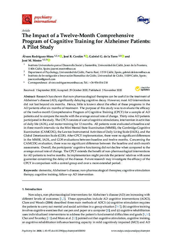 (PDF) The Impact of a Twelve-Month Comprehensive Program of Cognitive ...