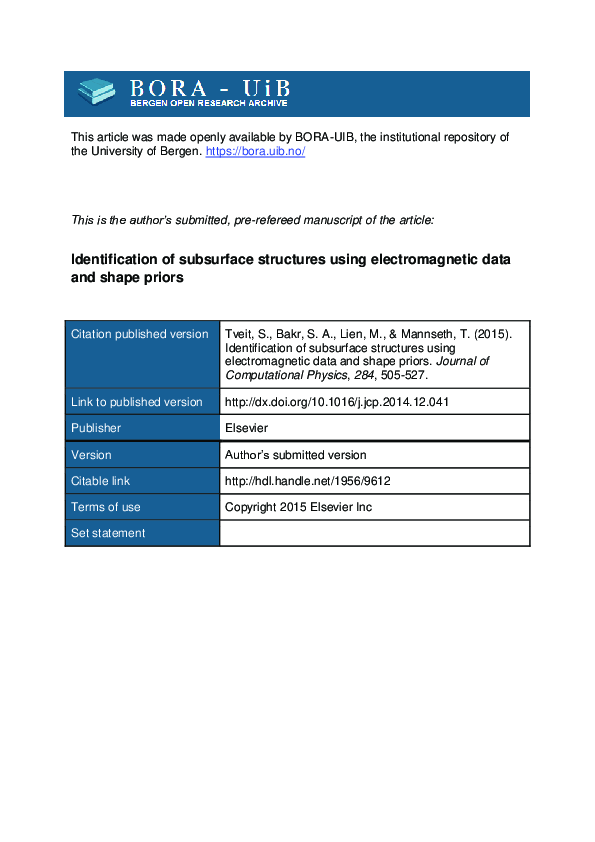 Pdf Identification Of Subsurface Structures Using Electromagnetic Data And Shape Priors