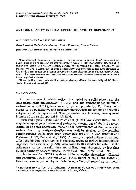 (PDF) Antigen density in ELISA; Effect on avidity dependency