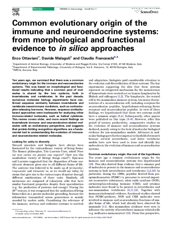 (PDF) Common evolutionary origin of the immune and neuroendocrine ...