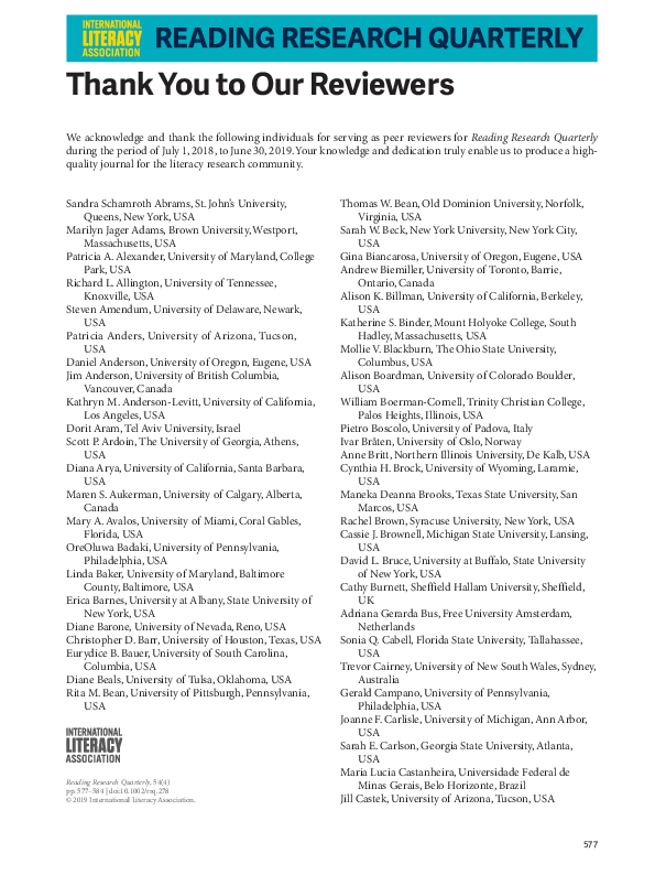 (PDF) Thank You to Our Reviewers