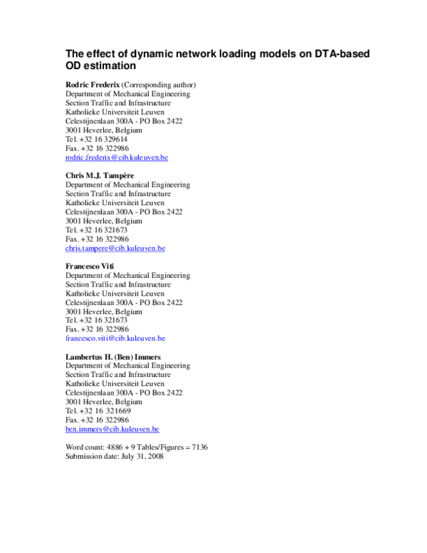 (PDF) The effect of dynamic network loading models on DTA-based OD estimation