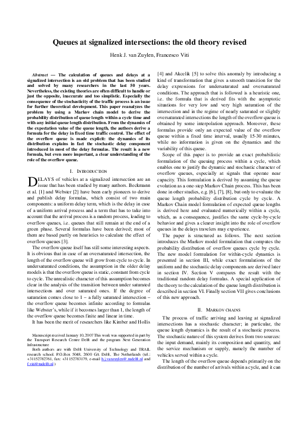 (PDF) Queues at signalized intersections: the old theory revised