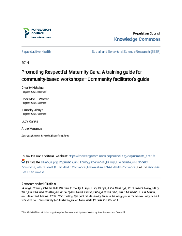 (PDF) Promoting Respectful Maternity Care: A training guide for ...