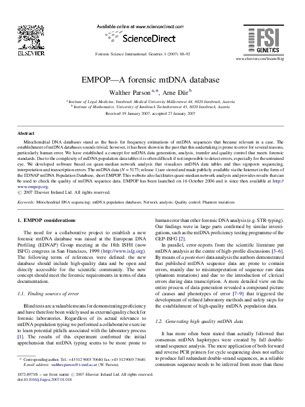 (PDF) EMPOP—A forensic mtDNA database