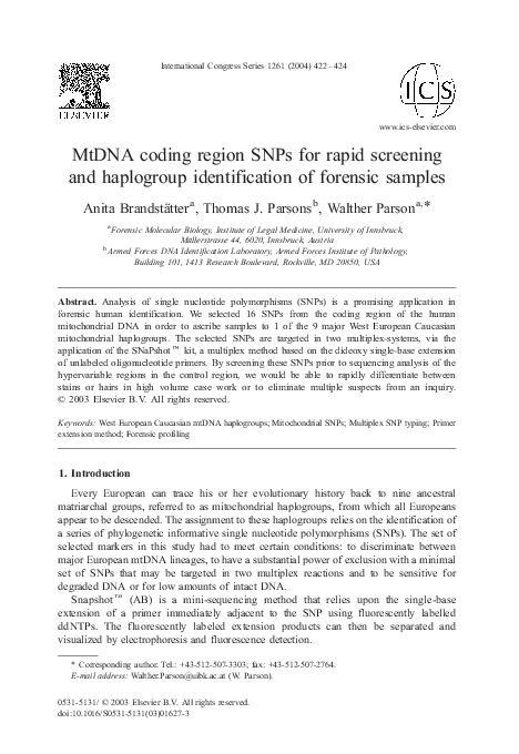 (PDF) MtDNA coding region SNPs for rapid screening and haplogroup ...