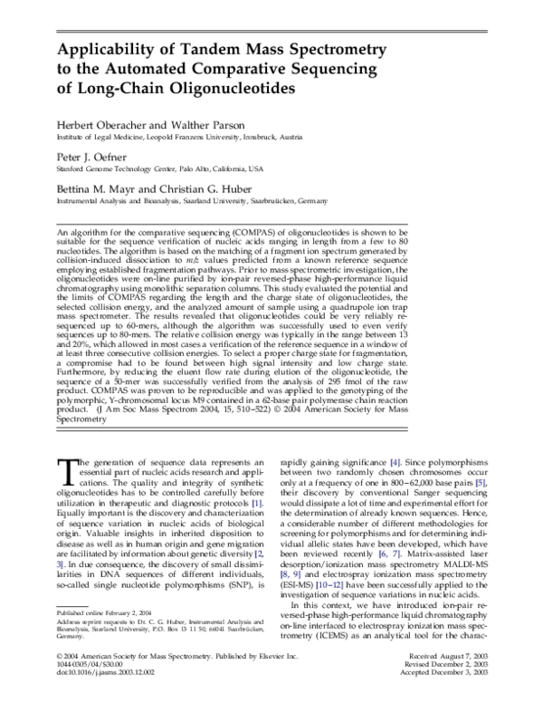 (PDF) Applicability of tandem mass spectrometry to the automated comparative sequencing of long ...