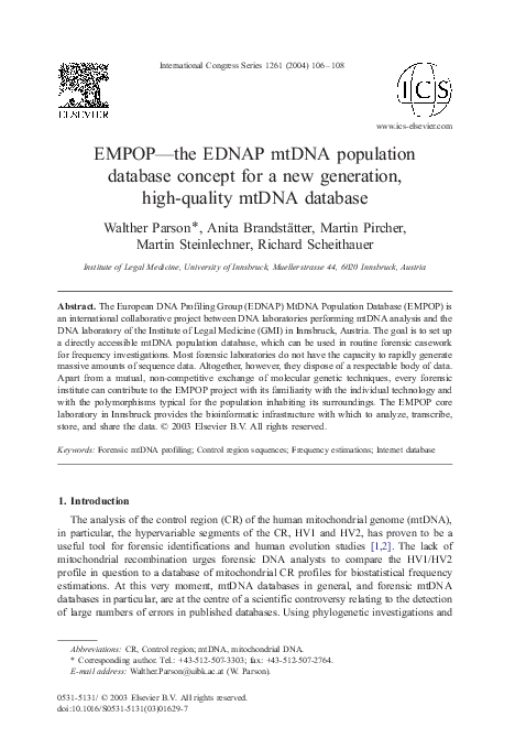 (PDF) EMPOP—the EDNAP mtDNA population database concept for a new ...