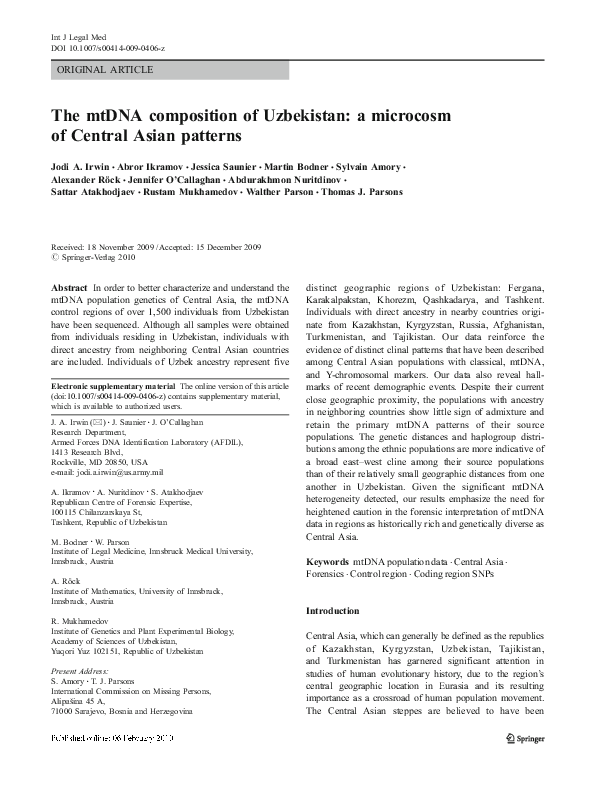 (PDF) The mtDNA composition of Uzbekistan: a microcosm of Central Asian ...