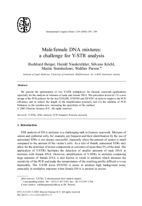 (PDF) Male/female DNA mixtures: a challenge for Y-STR analysis