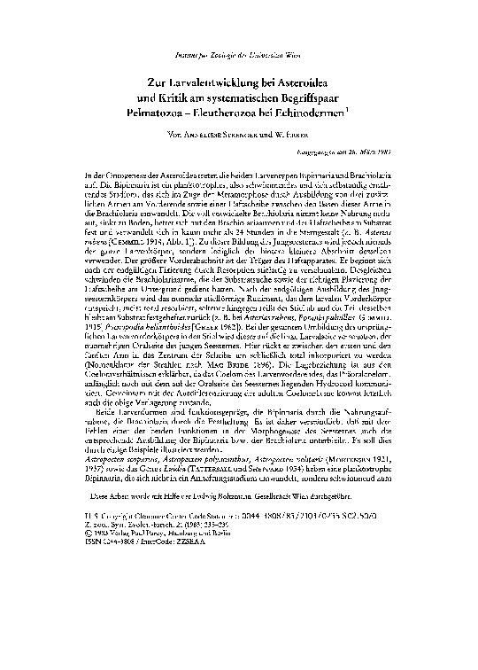 (PDF) Zur Larvalentwicklung bei Asteroidea und Kritik am systematischen ...