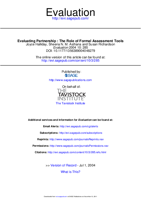 (PDF) Evaluating Partnership: The Role of Formal Assessment Tools