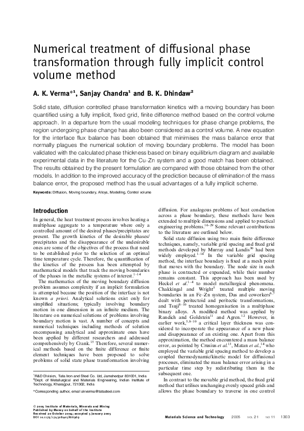 (PDF) Numerical treatment of diffusional phase transformation through fully implicit control ...