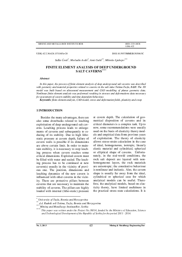 (PDF) Finite element analysis of deep underground salt caverns ...