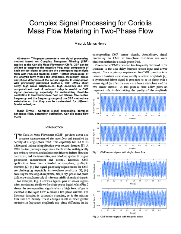 (PDF) Complex signal processing for Coriolis mass flow metering in two ...