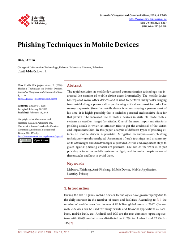 (PDF) Phishing Techniques in Mobile Devices