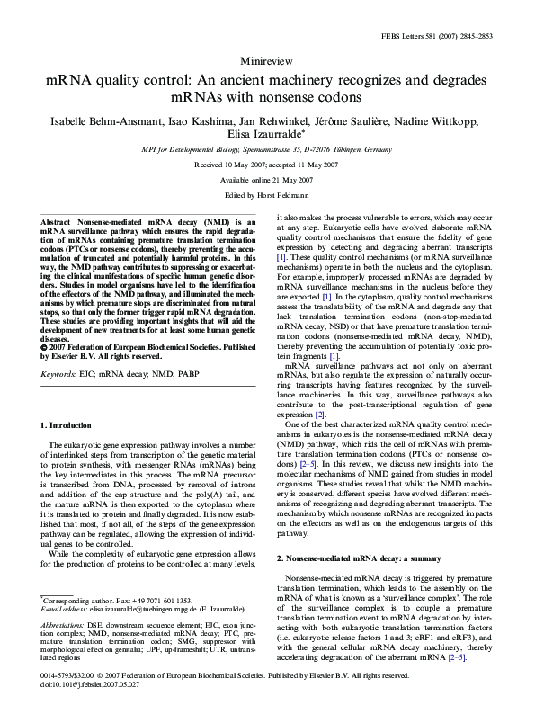 (PDF) mRNA quality control: An ancient machinery recognizes and ...