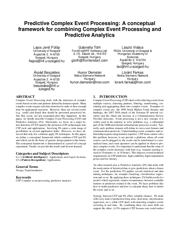 (PDF) Predictive complex event processing