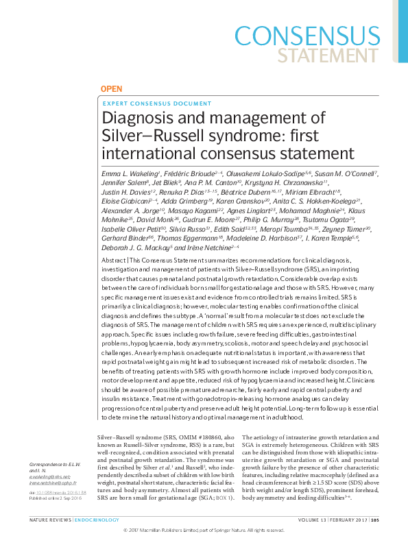 (PDF) Diagnosis and management of Silver-Russell syndrome: first ...