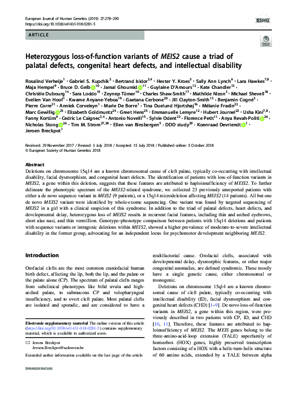 (PDF) Heterozygous loss-of-function variants of MEIS2 cause a triad of ...
