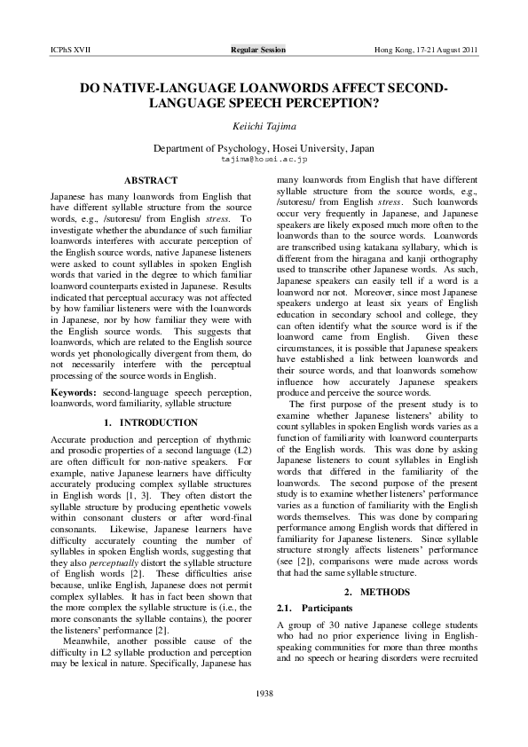 (PDF) Do Native-Language Loanwords Affect Second- Language Speech ...