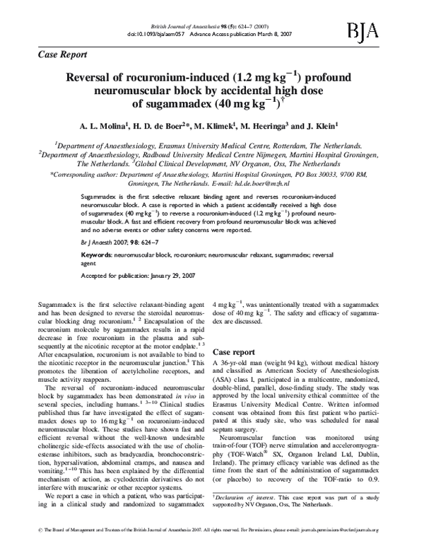 (PDF) Reversal of rocuronium-induced (1.2 mg kg-1) profound ...
